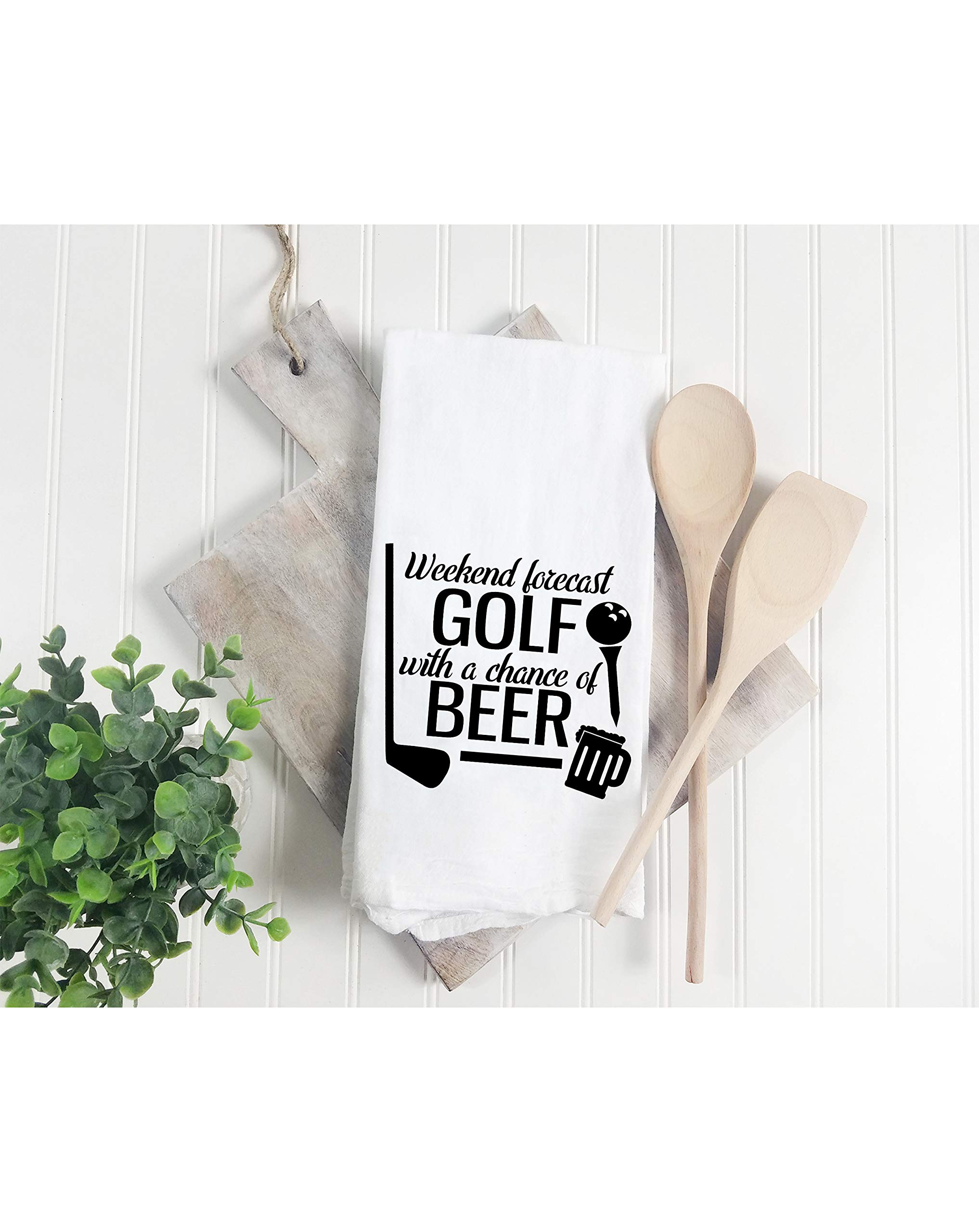 Weekend for cast Golf with a Chance of Beer - Dish Towel Kitchen Tea Towel Funny Saying Humorous Flour Sack Towels Great Housewarming Gift 28 inch by 28 inch, 100% Cotton, Multi-Purpose Towel