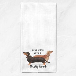 Watercolor Life is Better with a Dachshund Microfiber Kitchen Tea Bar Towel Gift for Animal Dog Lover