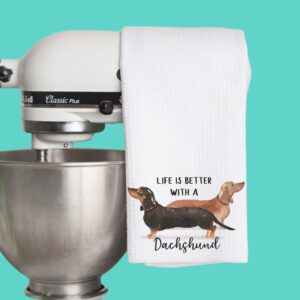 Watercolor Life is Better with a Dachshund Microfiber Kitchen Tea Bar Towel Gift for Animal Dog Lover