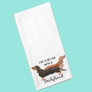 Watercolor Life is Better with a Dachshund Microfiber Kitchen Tea Bar Towel Gift for Animal Dog Lover