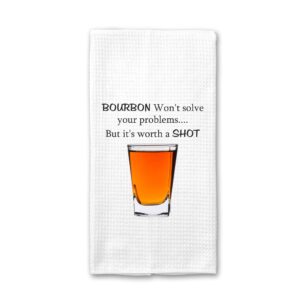 home bar, dish towels, kitchen towel, tea towels, bar towel, bourbon, funny bar towel, bourbon bar, house bar, funny dish towel, bourbon wont solve your problems but it's worth a shot bar towel