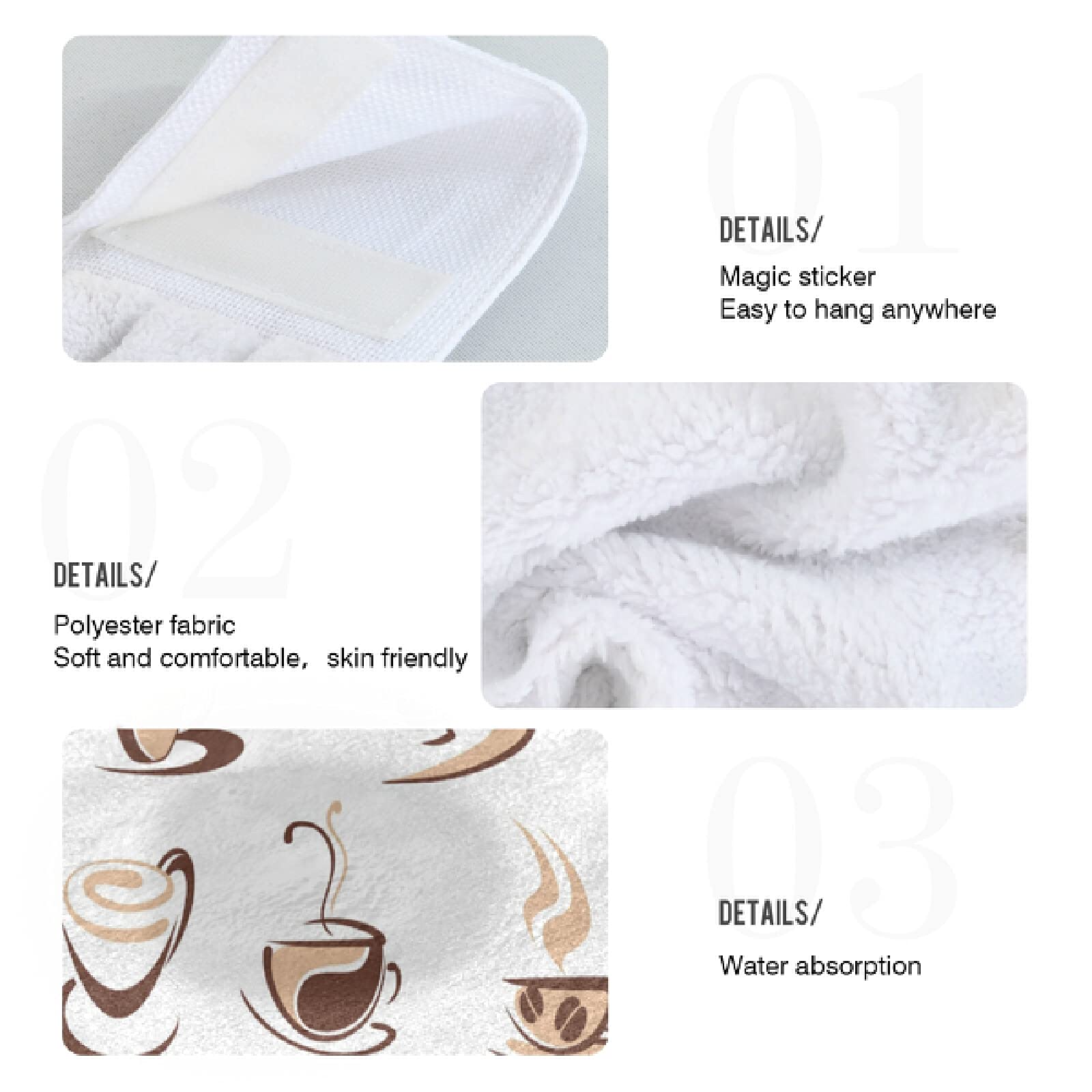 Brown Coffee Cup Kitchen Hanging Towel 12 x 17 Inch Cappuccino Latte Mug Bath Hand Tie Towels Set 2 Pcs Tea Bar Dish Cloths Dry Towel Soft Absorbent Thin Durable for Bathroom Laundry Room Decor