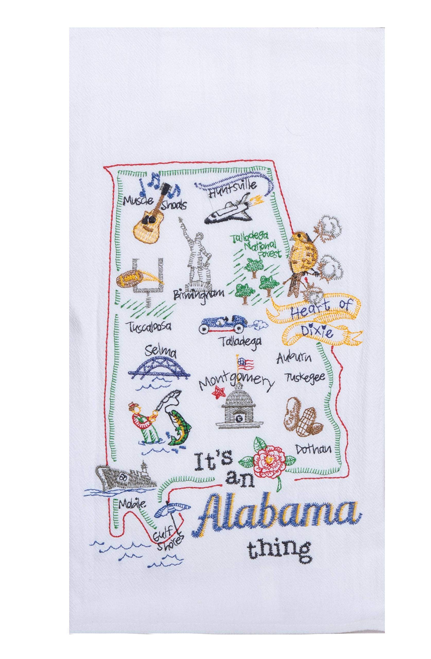 DHE 2 Piece Kay Dee Home State of Alabama Embroidered Kitchen Towel Bundle, Multicolored