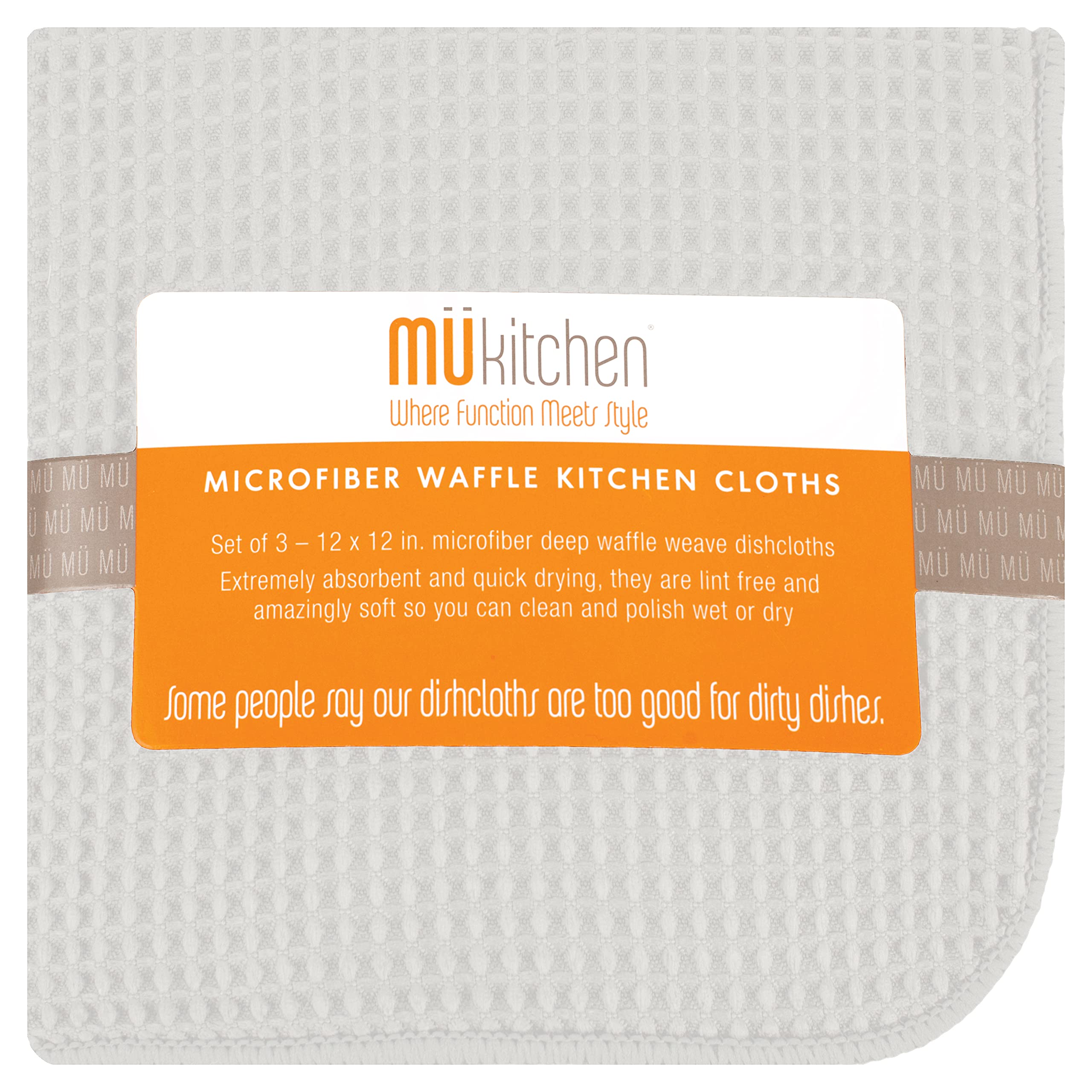 MU kitchen | Waffle Microfiber Dish Cloths are 100% Quality | Durable & Absorbent for Cleaning & Drying | Set of 3 | White