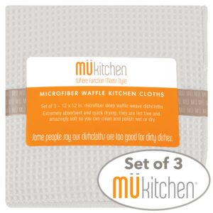 MU kitchen | Waffle Microfiber Dish Cloths are 100% Quality | Durable & Absorbent for Cleaning & Drying | Set of 3 | White