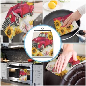 KID99inner Kitchen Towels Sunflower Red Truck Summer Bee Absorbent Tea Towel Soft Hand Dish Towel Retro Reusable Washable Cleaning Cloth for Bathroom Bar for Everyday Cooking (Pack of 2)