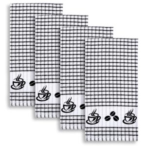 cackleberry home coffee time windowpane check cotton terrycloth kitchen towels, set of 4 (black)