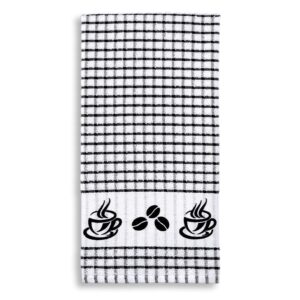 Cackleberry Home Coffee Time Windowpane Check Cotton Terrycloth Kitchen Towels, Set of 4 (Black)