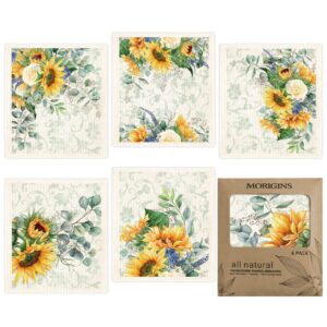 morigins 6 pcs sunflowers swedish kitchen dishcloths multi purpose absorbent soft reusable cleaning dish cloths washable decorative tea towels bar hand towel