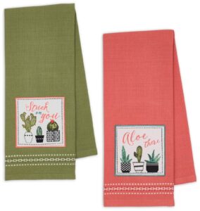 dii cactus kitchen towels, set of 2 aloe there & stuck on you embellished potted cactus towels, heartwarming flat weave 100% cotton for cooking, baking, dishes, southwest cactus kitchen decor