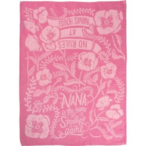 pbk nana is the name spoiling is the game kitchen towel no rules at nana's house dishtowel for nana decor, drying hands dishes kitchenware, pink