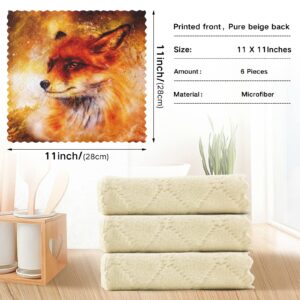 SUABO 6 Pack Dish Cloths for Washing Dishes, Wild Fox Dish Towel Rags Hand Towels for Kitchen Cleaning Counters