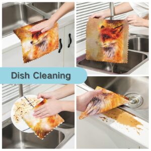 SUABO 6 Pack Dish Cloths for Washing Dishes, Wild Fox Dish Towel Rags Hand Towels for Kitchen Cleaning Counters