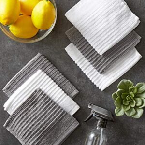 J&M Home Fashions, Cotton Ribbed Terry Dish Towels, Ultra Absorbent, Set of 6. 12x12, Gray/White