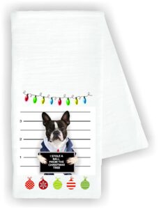 kitchen dish towel i stole a ball from the christmas tree boston terrier dog pet funny cute kitchen decor drying cloth…100% cotton