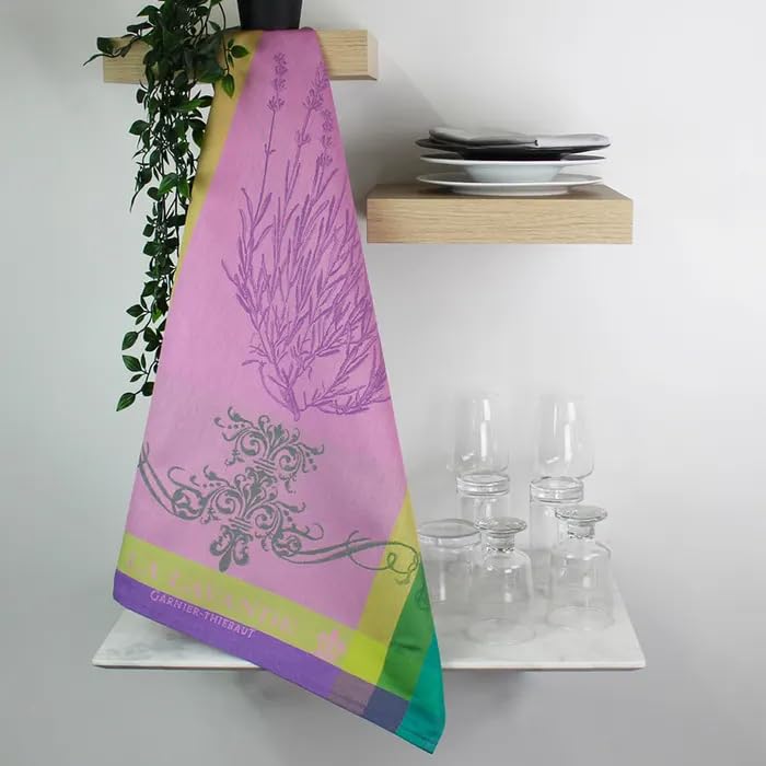 Garnier Thiebaut French Jacquard Kitchen Towels 100% Cotton Herbs and Flowers Collection (Lavande Mauve)