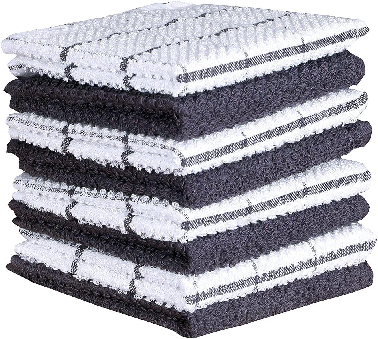 Cotton Terry Kitchen Dish Cloths | Set of 10 | 12 x 12 Inches | Super Soft and Absorbent |100% Cotton Dish Rags | Perfect for Household and Commercial Uses | Black