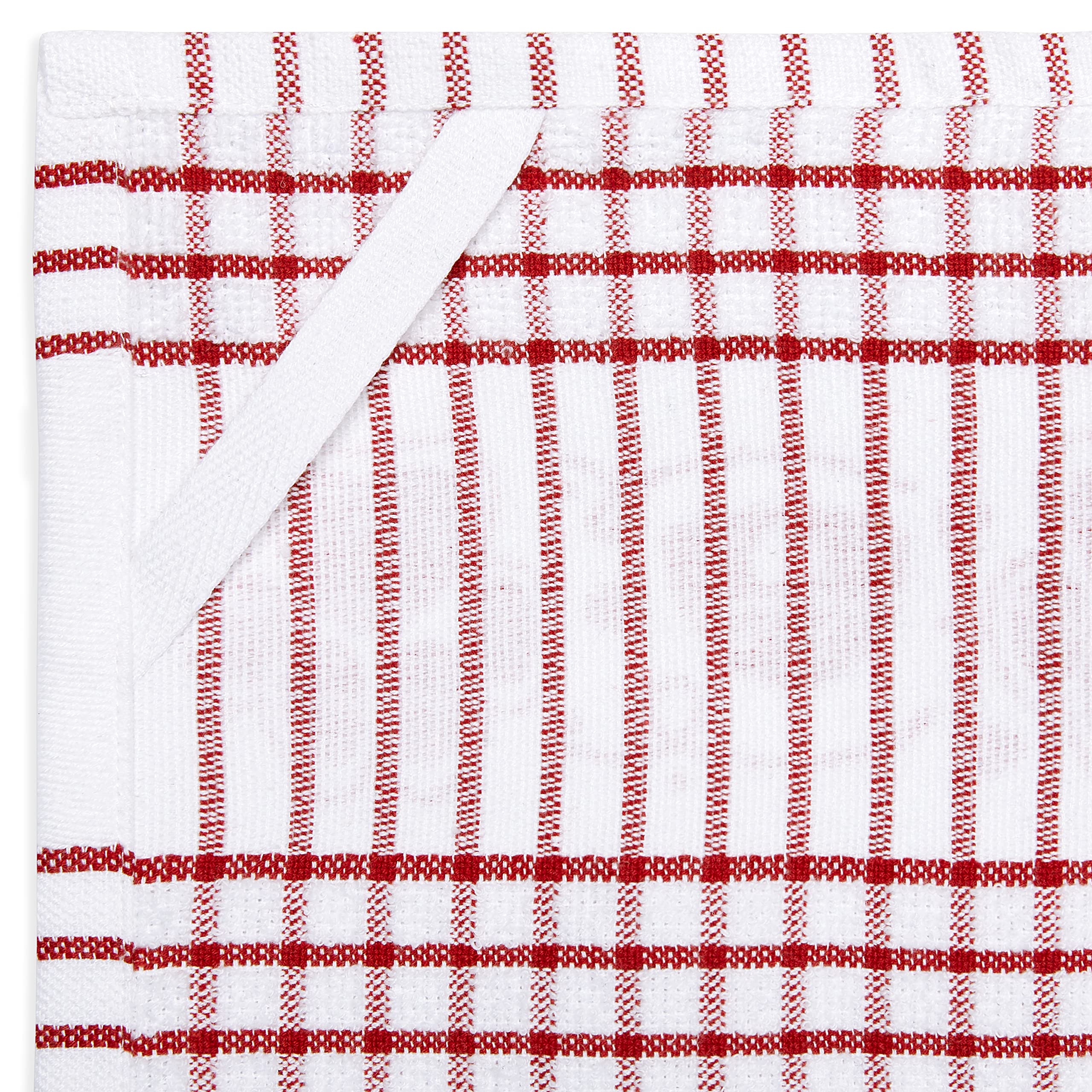 Cackleberry Home Paw Prints Terrycloth Kitchen Towels Windowpane Check Fabric, Set of 4 (Red)