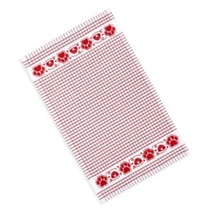 Cackleberry Home Paw Prints Terrycloth Kitchen Towels Windowpane Check Fabric, Set of 4 (Red)