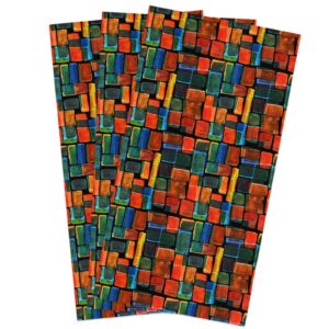 kitchen dish towels 3 pack -super absorbent soft microfiber, art decor abstract red blue yellow green bricks cleaning dishcloth hand towels tea towels for kitchen bathroom bar