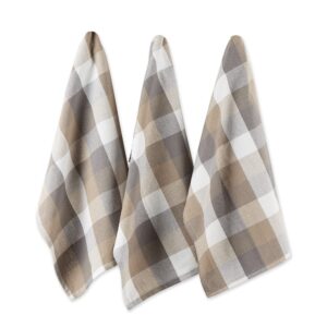 dii tri-color check collection kitchen, dishtowel set, stone, 3 piece