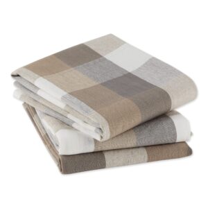 DII Tri-Color Check Collection Kitchen, Dishtowel Set, Stone, 3 Piece