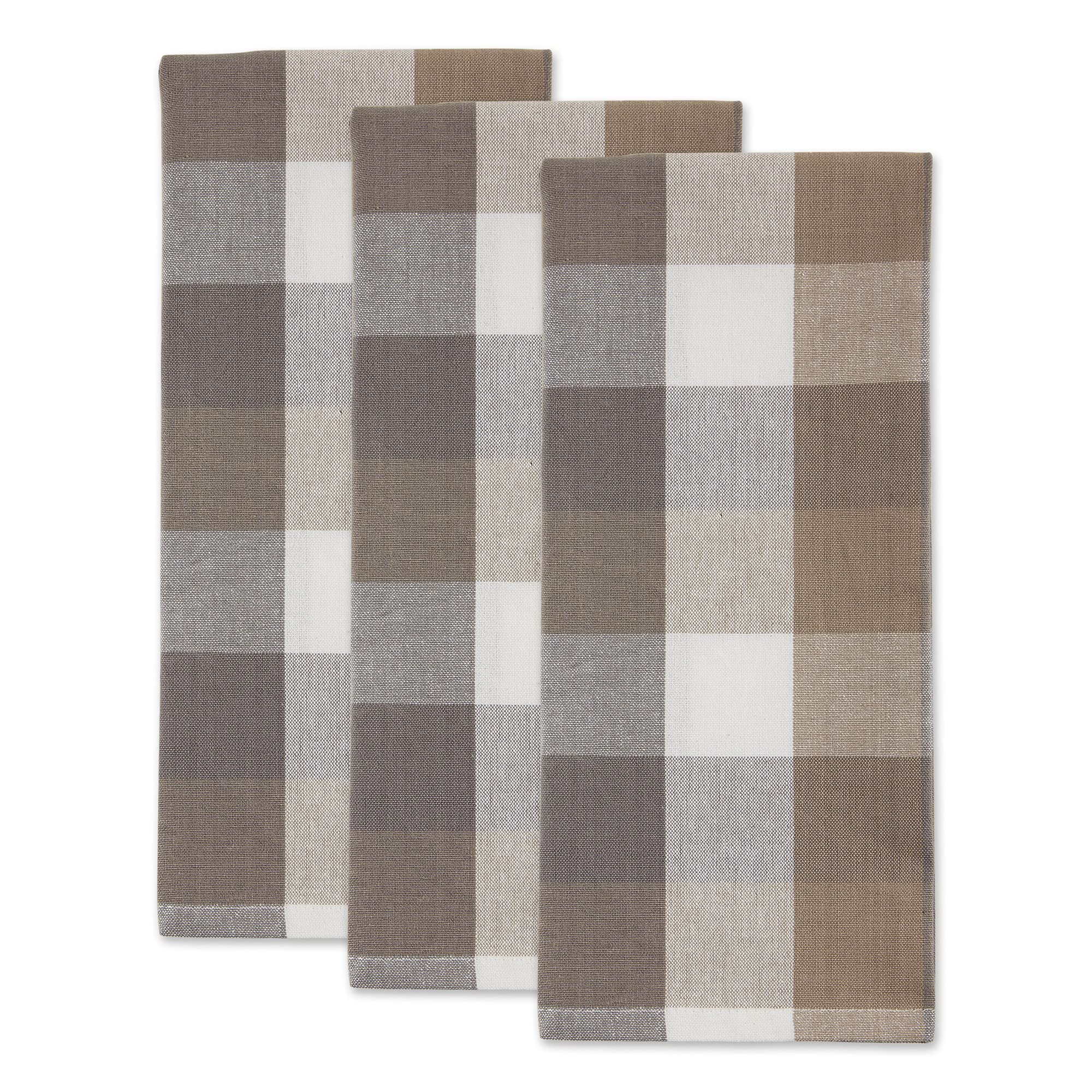 DII Tri-Color Check Collection Kitchen, Dishtowel Set, Stone, 3 Piece