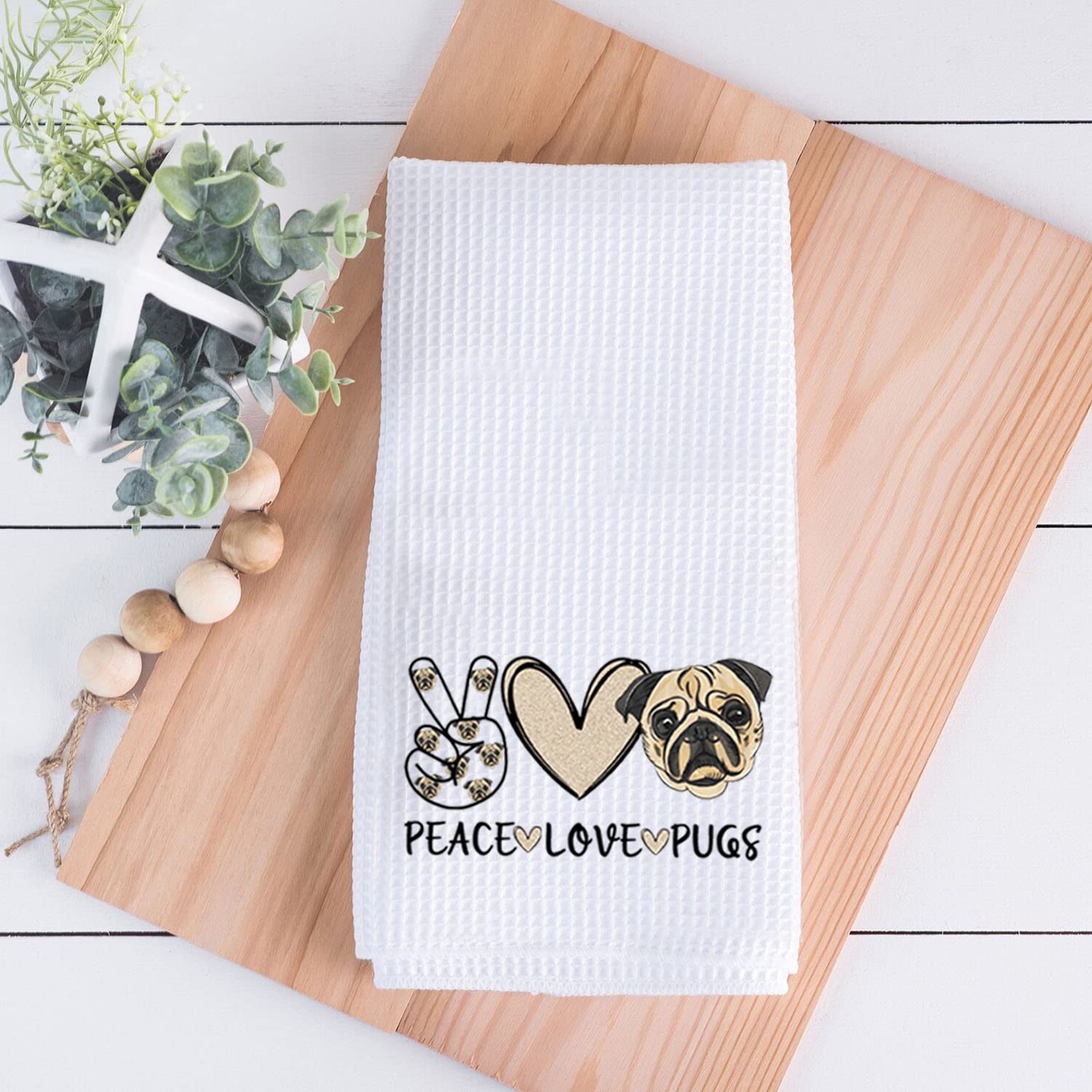 BDPWSS Pug Kitchen Towel for Pug Dog Lover Gift Pug Mom Gift Crazy Pug Lady Gift Pug Dog Owner Gift Peace Love Pugs Gift (Peace Love Pugs TW)