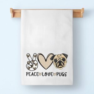 BDPWSS Pug Kitchen Towel for Pug Dog Lover Gift Pug Mom Gift Crazy Pug Lady Gift Pug Dog Owner Gift Peace Love Pugs Gift (Peace Love Pugs TW)