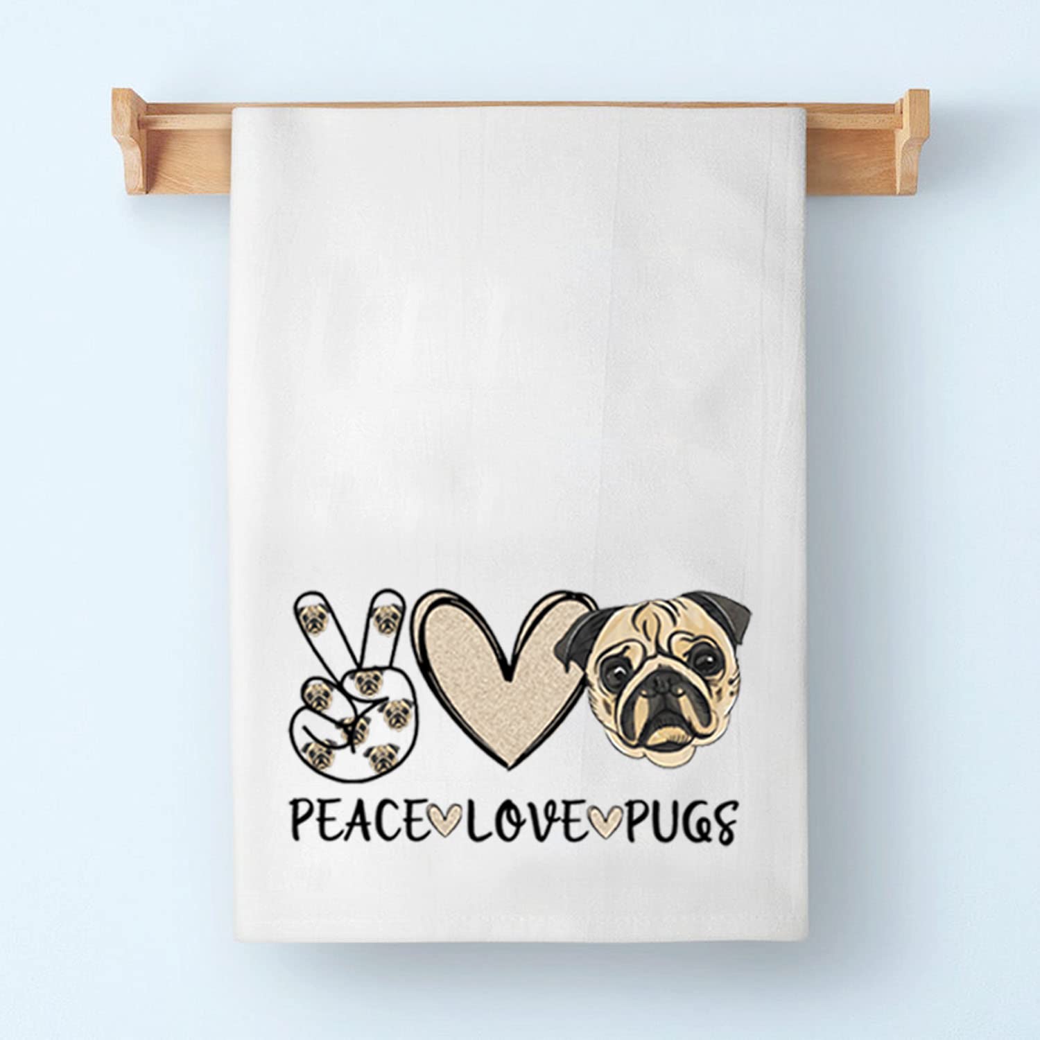 BDPWSS Pug Kitchen Towel for Pug Dog Lover Gift Pug Mom Gift Crazy Pug Lady Gift Pug Dog Owner Gift Peace Love Pugs Gift (Peace Love Pugs TW)