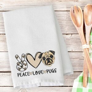 BDPWSS Pug Kitchen Towel for Pug Dog Lover Gift Pug Mom Gift Crazy Pug Lady Gift Pug Dog Owner Gift Peace Love Pugs Gift (Peace Love Pugs TW)