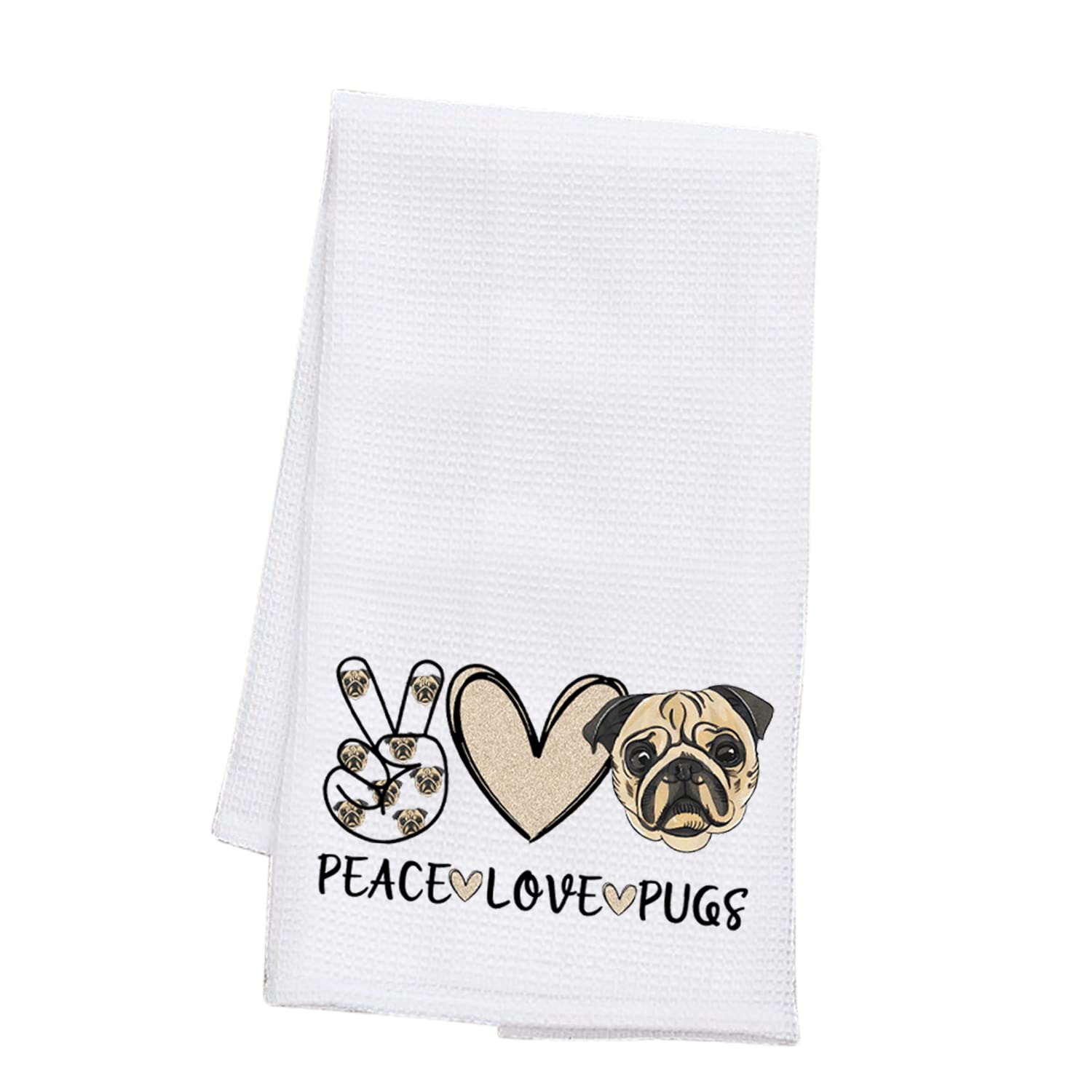 BDPWSS Pug Kitchen Towel for Pug Dog Lover Gift Pug Mom Gift Crazy Pug Lady Gift Pug Dog Owner Gift Peace Love Pugs Gift (Peace Love Pugs TW)