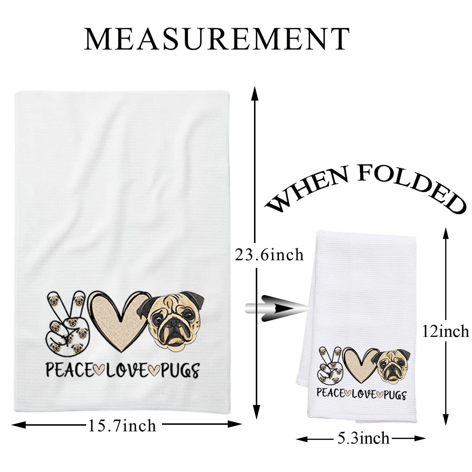 BDPWSS Pug Kitchen Towel for Pug Dog Lover Gift Pug Mom Gift Crazy Pug Lady Gift Pug Dog Owner Gift Peace Love Pugs Gift (Peace Love Pugs TW)