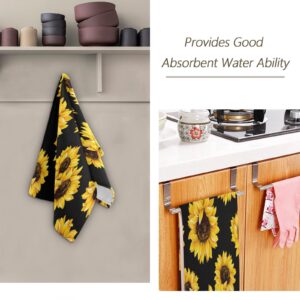 JSTEL Sunflower Kitchen Towels Set of 2,Super Absorbent Dish Drying Towels Rectangle 28.3x14.4 inch Microfiber Kitchen Hand Towels Flower Pattern