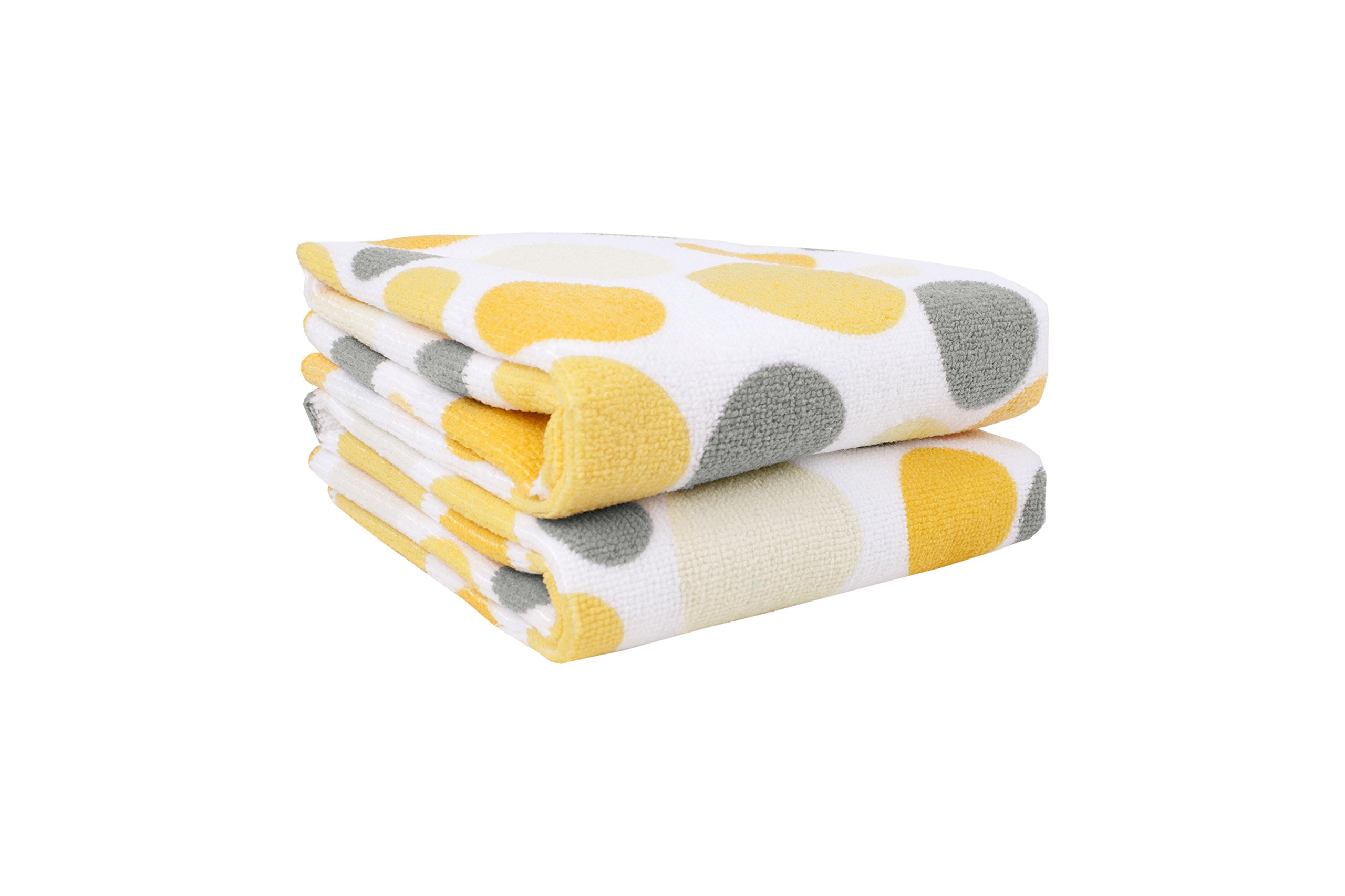 Ritz Royale Collection 100% Polyester Microfiber, Multi-Purpose, Polka Dot Print Kitchen Towel Set, 25" x 16", 2-Pack, Daffodil Yellow