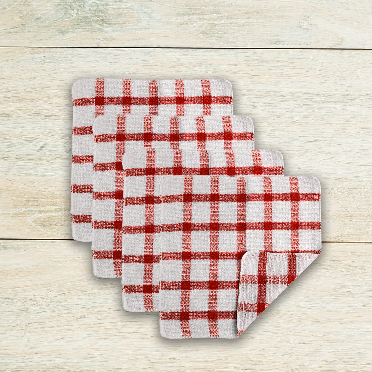 Shop LC Kitchen Towels Dish Cloths | Set of 24 | 100% Cotton | 12 x 12 Inches | Checkered Pattern Red Dish Towels Scrubbing Clothes Cleaning Rags Kitchen Essentials Birthday for Mom