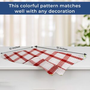 Shop LC Kitchen Towels Dish Cloths | Set of 24 | 100% Cotton | 12 x 12 Inches | Checkered Pattern Red Dish Towels Scrubbing Clothes Cleaning Rags Kitchen Essentials Birthday for Mom