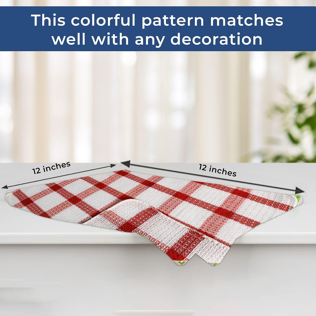 Shop LC Kitchen Towels Dish Cloths | Set of 24 | 100% Cotton | 12 x 12 Inches | Checkered Pattern Red Dish Towels Scrubbing Clothes Cleaning Rags Kitchen Essentials Birthday for Mom