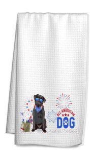 the creating studio personalized black labrador retriever all american dog kitchen towel, housewarming gift, hostess gift, 4th of july, patriotic pet decor, 16"x24" (name on towel)