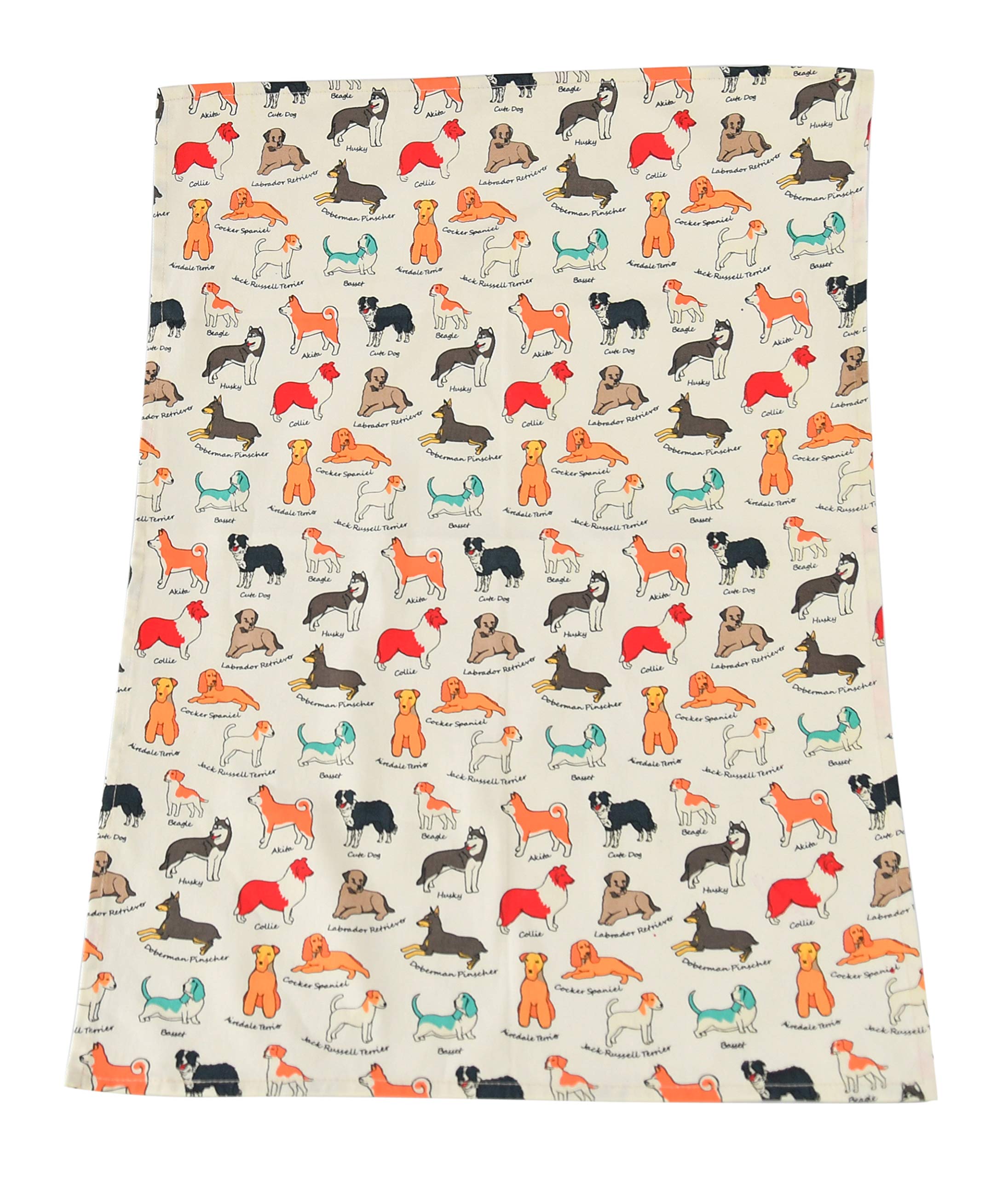 Home-X Dog Illustration Tea Towel for Cooking & Serving, Brightly Colored Print Pattern