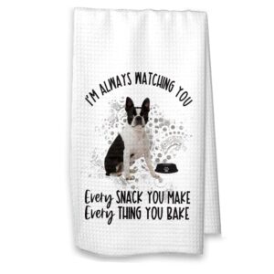 the creating studio personalized boston terrier kitchen towel, boston terrier gift, gift for bostie dad, gift from dog, housewarming gift hostess gift always watching you (boston terrier no name)