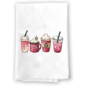 decorative kitchen and bath hand towel | valentines day love coffee latte | winter valentine's day themed | white towel home decor bathe tea towels decorations | house warming gift present