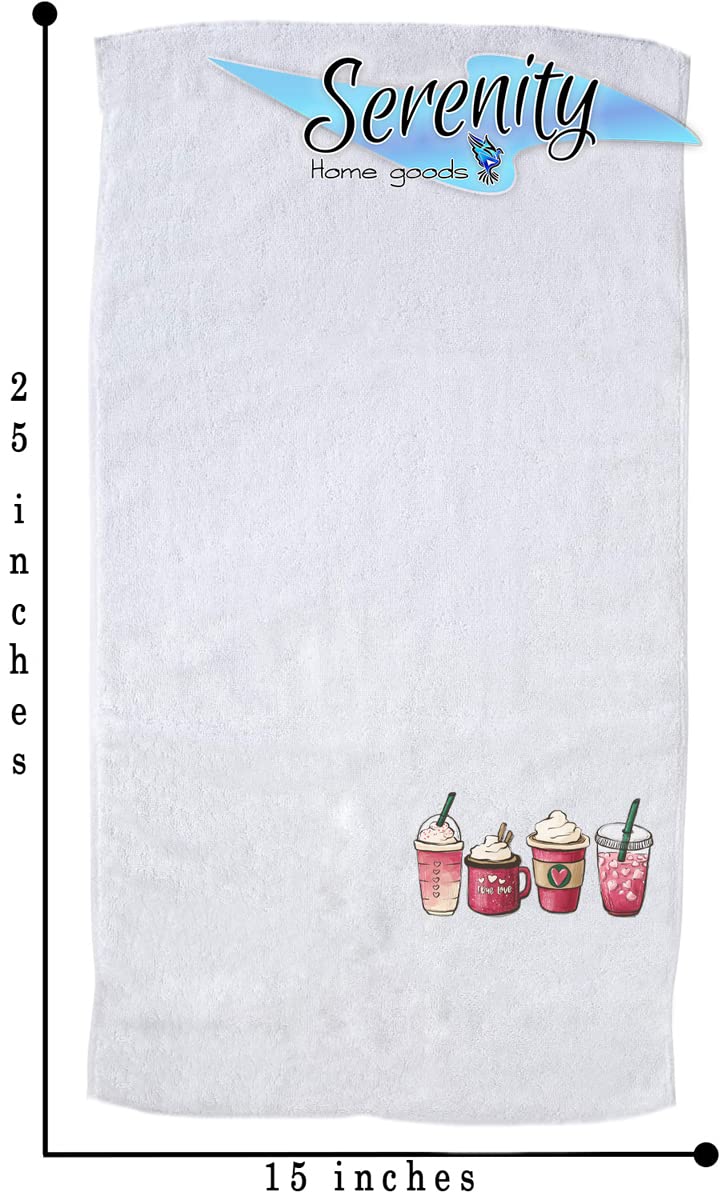 Decorative Kitchen and Bath Hand Towel | Valentines Day Love Coffee Latte | Winter Valentine's Day Themed | White Towel Home Decor Bathe Tea Towels Decorations | House Warming Gift Present