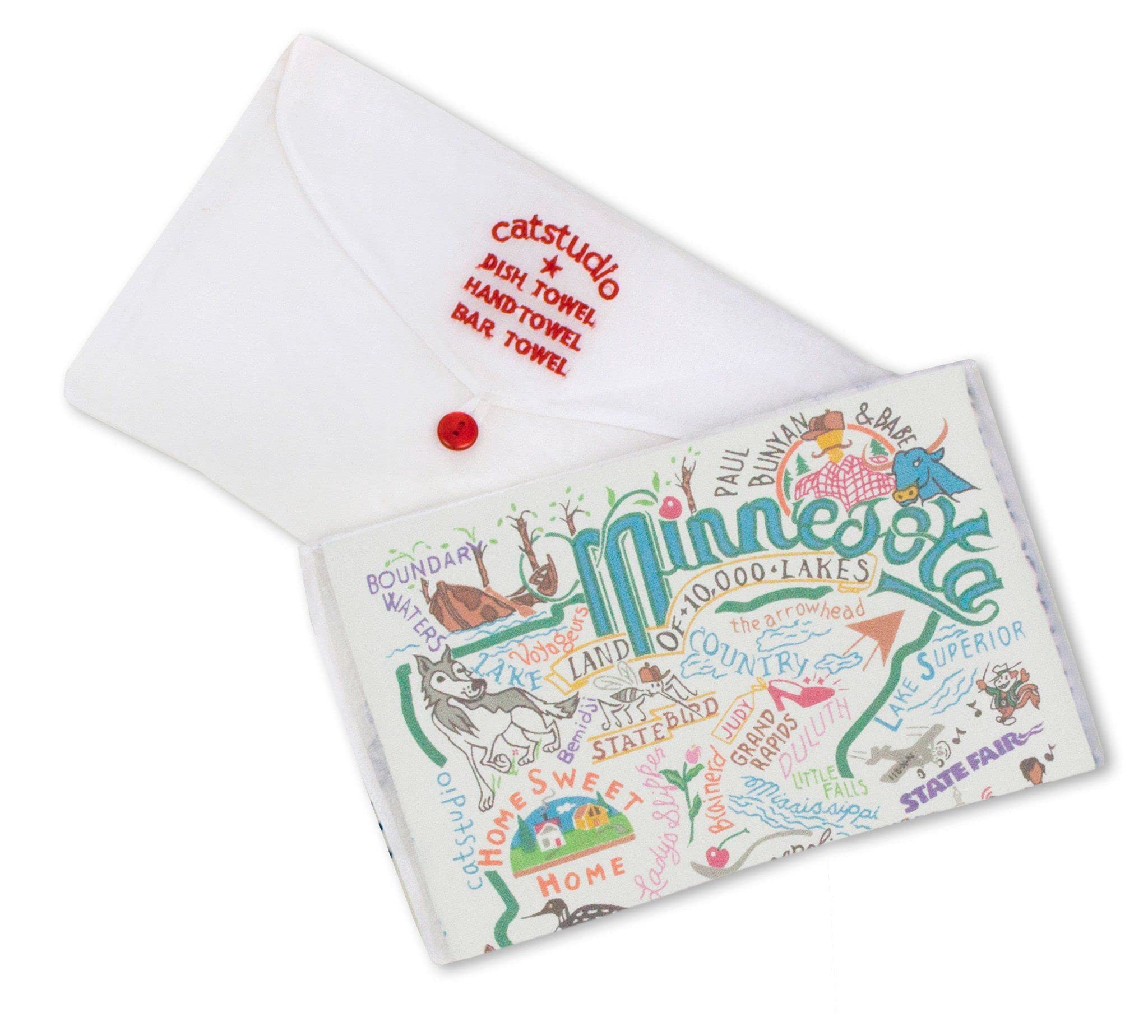 Catstudio Minnesota Dish Towel - U.S. State Souvenir Kitchen and Hand Towel with Original Artwork - Perfect Tea Towel for Minnesota Lovers, Travel Souvenir