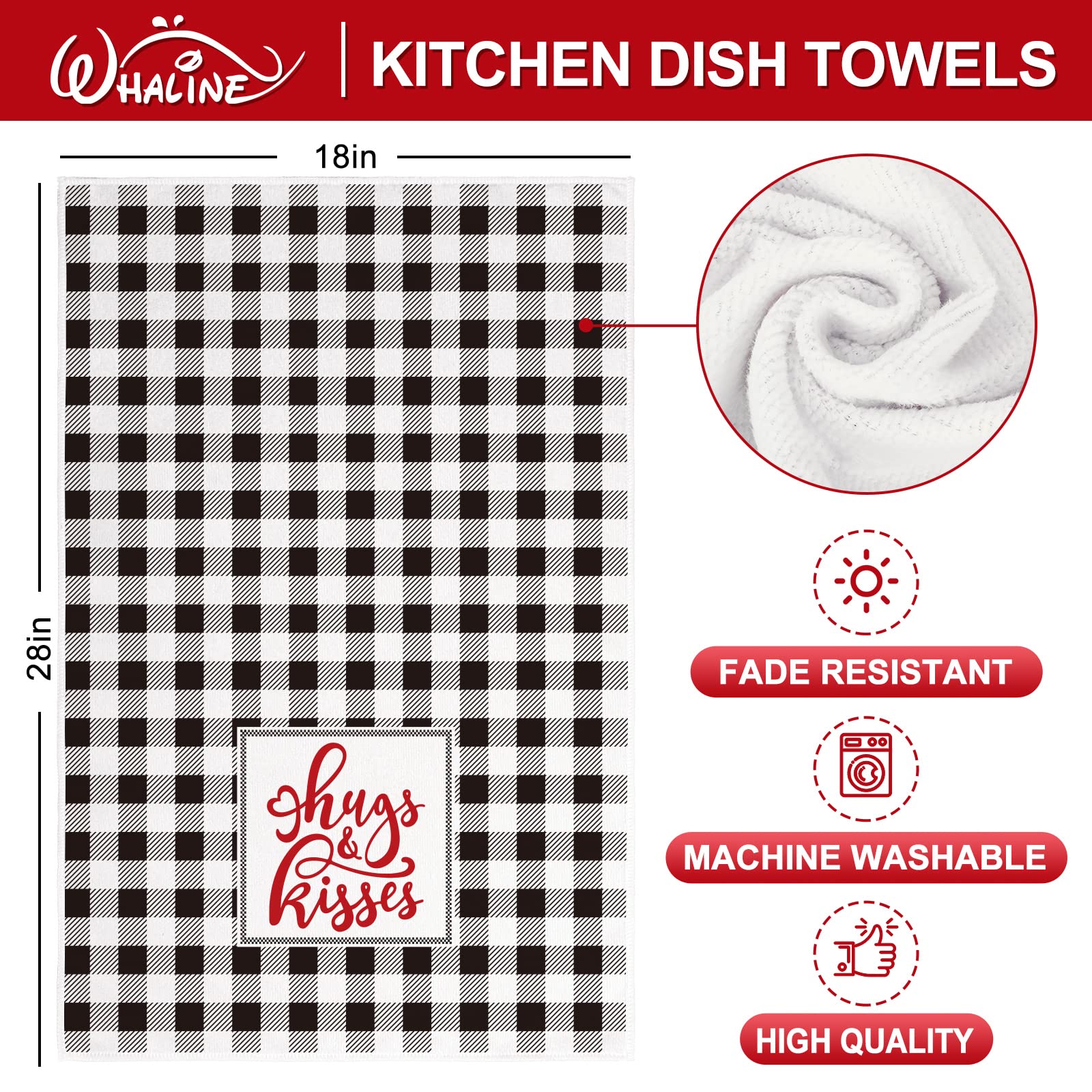 Whaline 4Pcs Valentine's Day Kitchen Towel 28 x 18 Inch White Black Buffalo Plaids Swedish Dish Towel Heart Truck Bicycle Sweet Style Hand Drying Tea Towel for Holiday Kitchen Bathroom Home Supplies