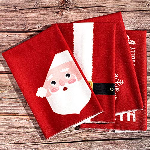 Whaline Red Christmas Kitchen Towel Set, 18" x 28" Santa Claus Snowflake Dishtowels Oversized Tea Dish Towels for Holiday, Home Decor, Gift-Christmas, 4 Pack