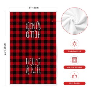 Artoid Mode Buffalo Plaid Merry Christmas Kitchen Towels Dish Towels, 18x26 Inch Hello Winter Seasonal Decoration Hand Towels Set of 2