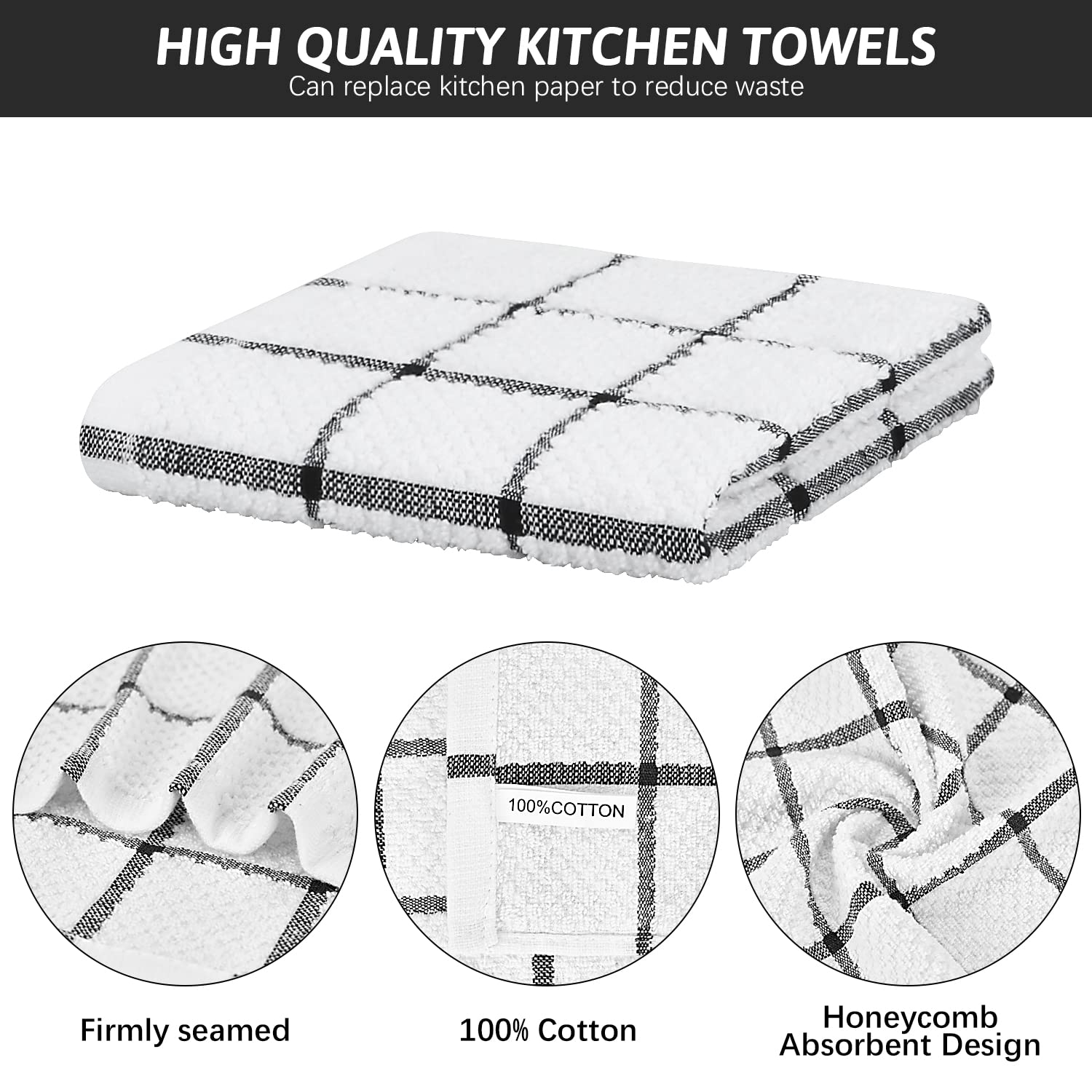 Nialnant 14 Pack Kitchen Towels,8 Pack 12x12 Inches 8 Ring Spun Dish Rags + 6 Pack 13x13 Inches Waffle Weave Dish Towels for Kitchen