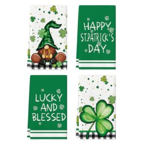 Artoid Mode Lucky Shamrock Gnome Happy St. Patrick's Day Kitchen Towels Dish Towels, 18x26 Inch Seasonal Decoration Hand Towels Set of 4