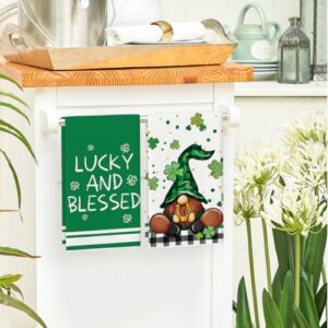 Artoid Mode Lucky Shamrock Gnome Happy St. Patrick's Day Kitchen Towels Dish Towels, 18x26 Inch Seasonal Decoration Hand Towels Set of 4